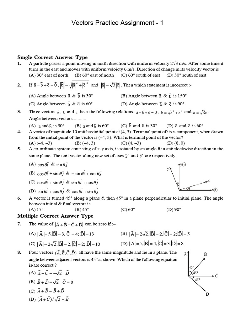 Vectors Practice Assignment - 1 | PDF | Euclidean Vector | Angle