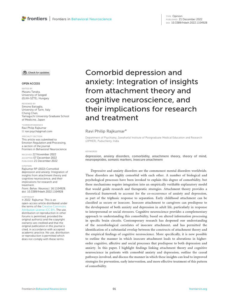 Comorbid Depression Anxiety | PDF | Attachment Theory | Anxiety