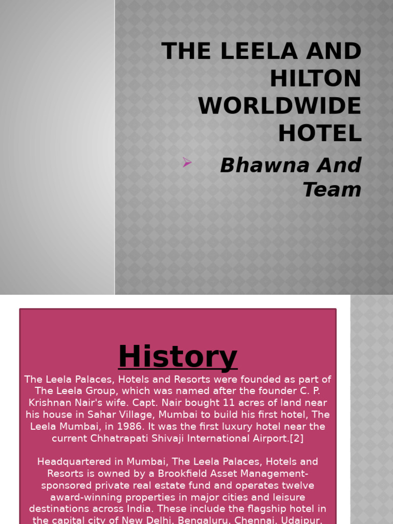 The Leela and Hilton Worldwide Hotel | PDF | Hospitality Industry | Hotel