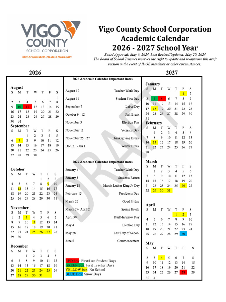 2026 2027 Academic Calendar Draft Pdf