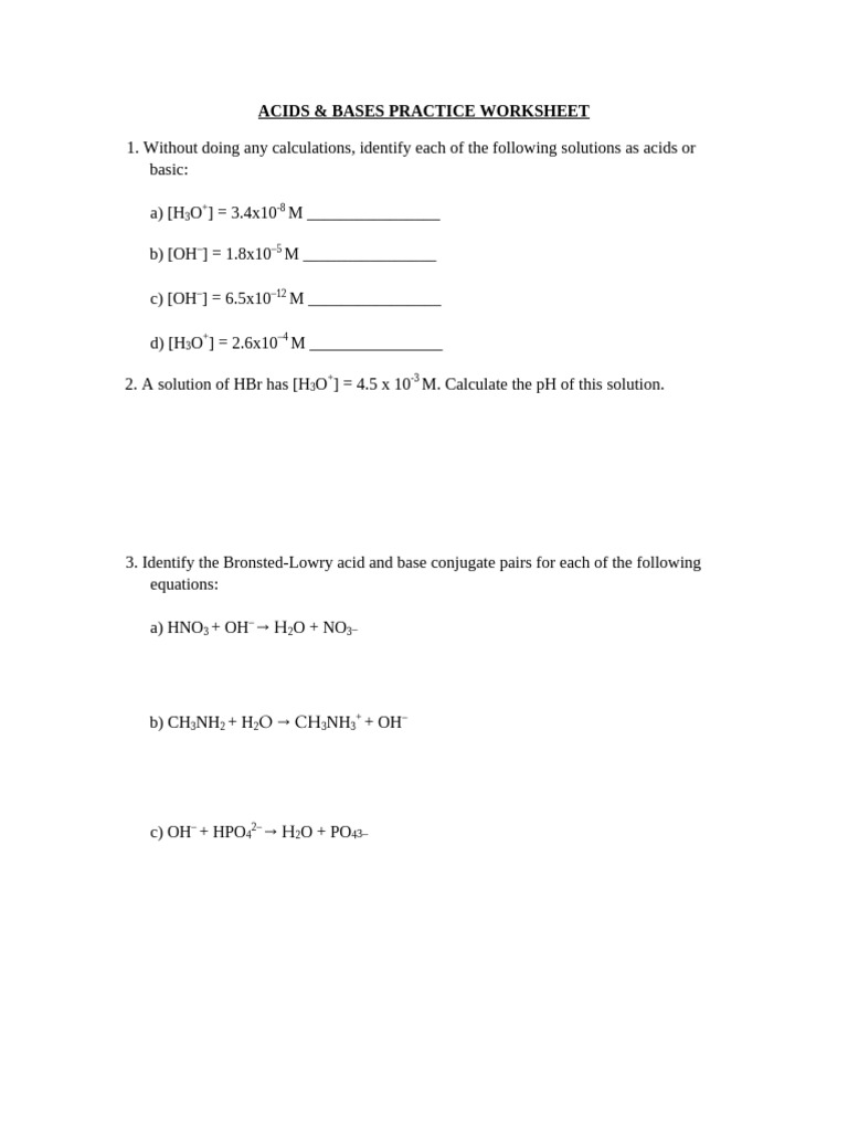 Acids & Bases Practice Worksheet | PDF