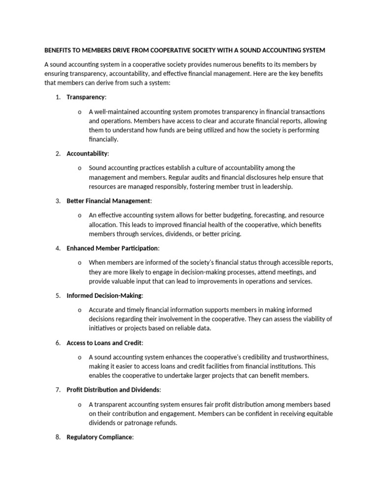 Benefits To Members Drive From Cooperative Society With A Sound ...