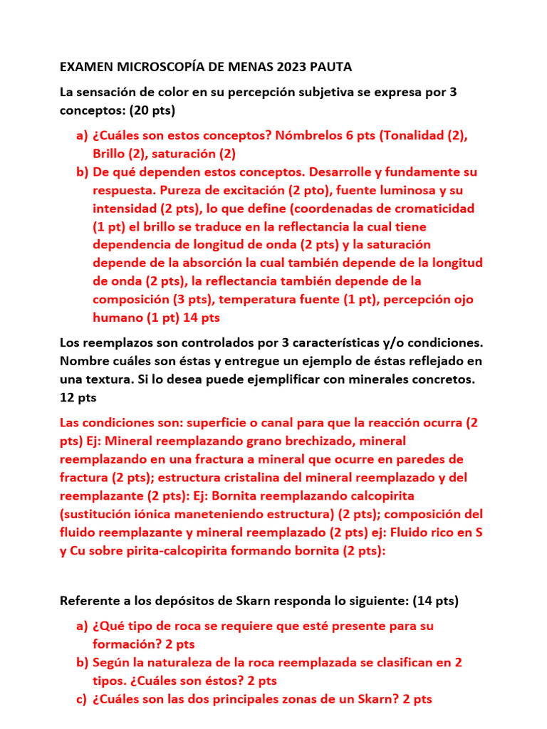 Examen Menas 2023 pauta | PDF | Minerales | Mineral