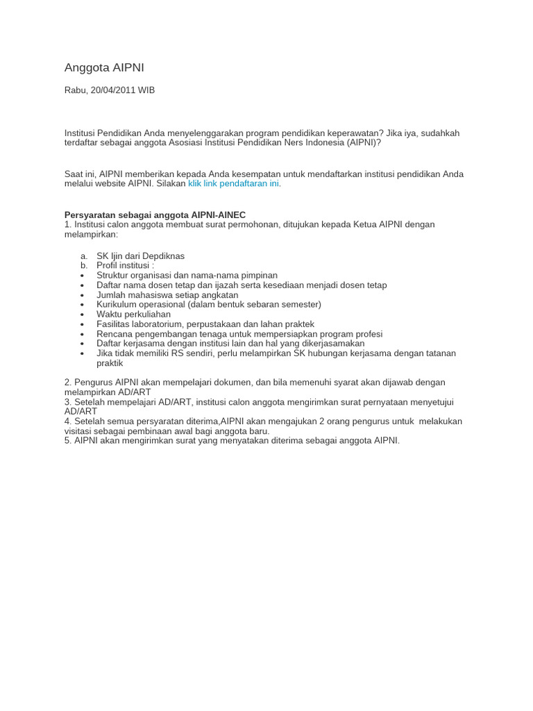 Panduan Pendaftaran Anggota AIPNI | PDF