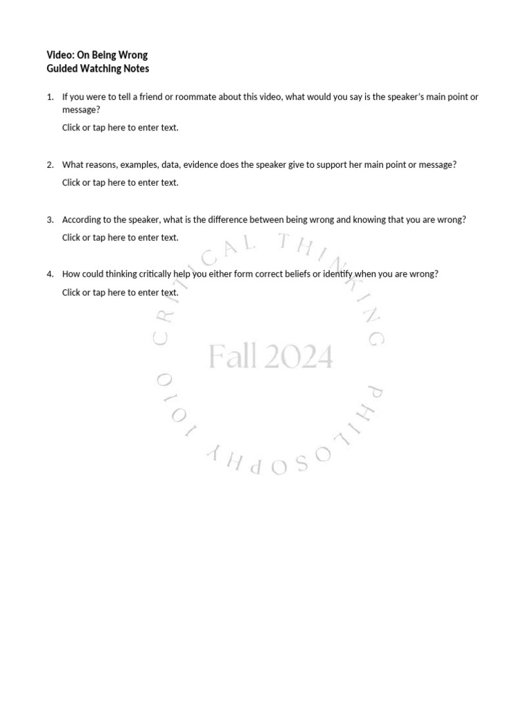 On Being Wrong Guided Watching Notes | PDF