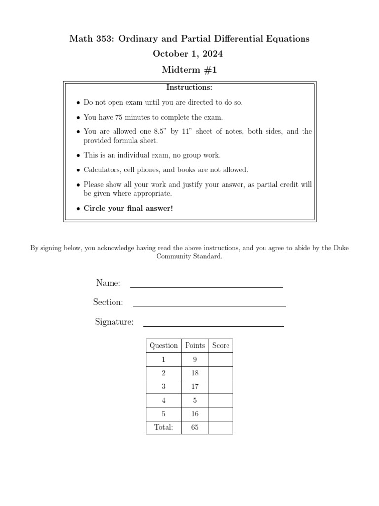 Math_353_Midterm_1_Fall_2024 | PDF | Ordinary Differential Equation ...