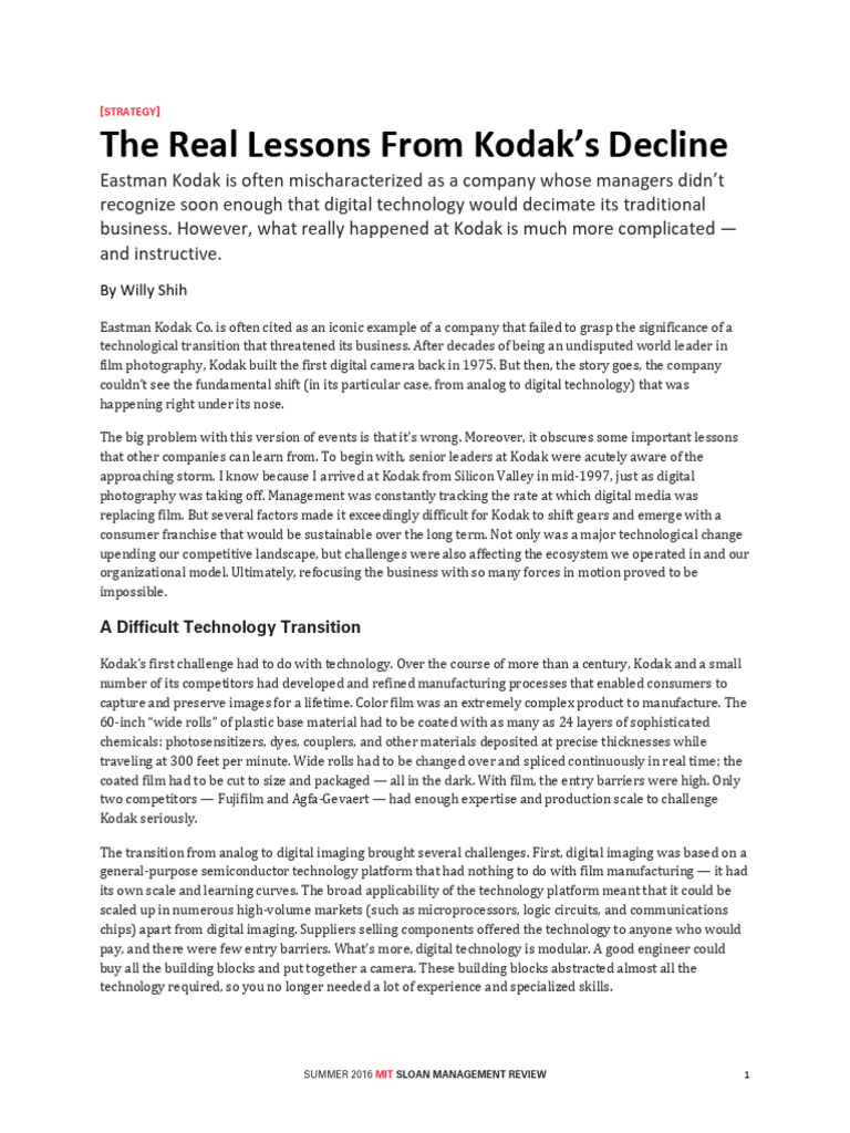 The Real Lessons From Kodaks Decline Willy Shih | PDF | Sony | Digital ...