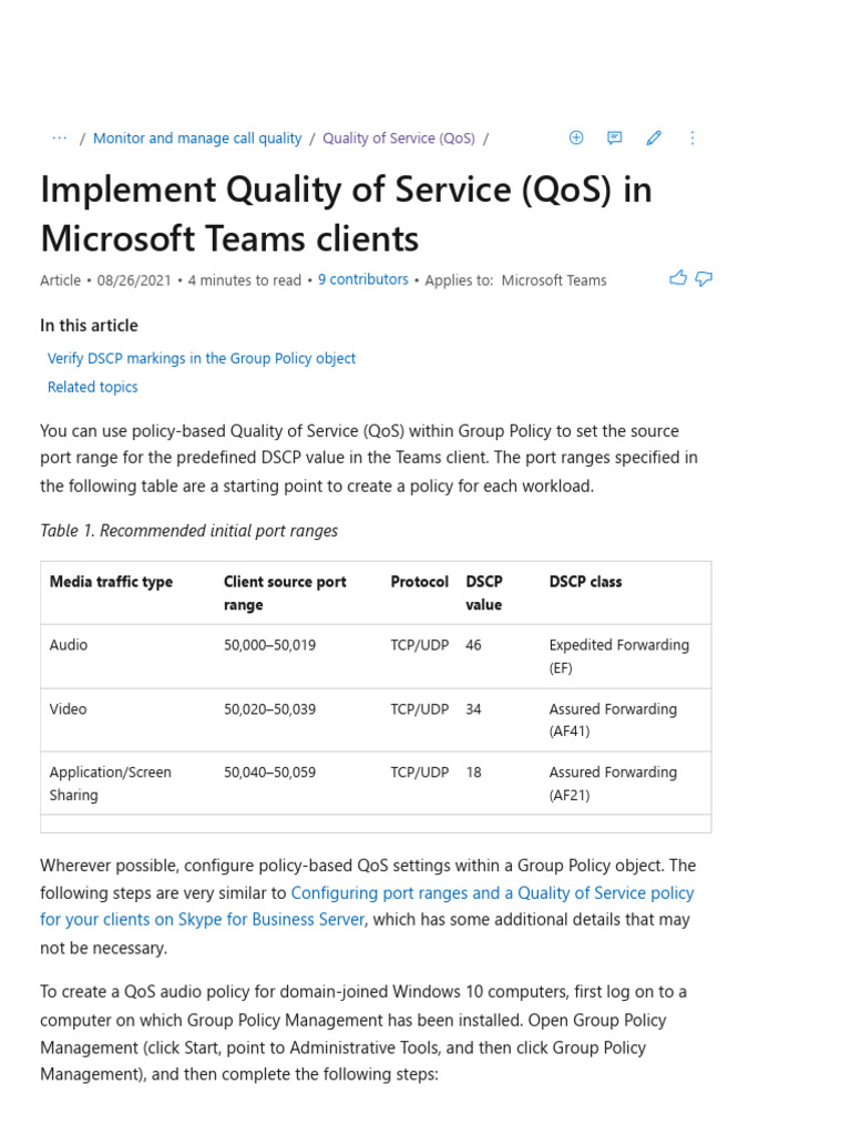 Implement Quality of Service (QoS) in Microsoft Teams clients - Microsoft Teams _ Microsoft Docs ...