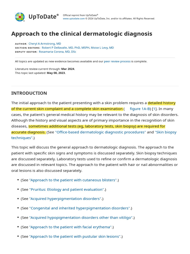 Approach To The Clinical Dermatologic Diagnosis - UpToDate | PDF | Dermatitis | Medical Diagnosis