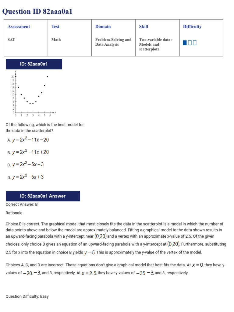 Two-Variable Data (Easy) Answers | PDF | Sat | Data Analysis