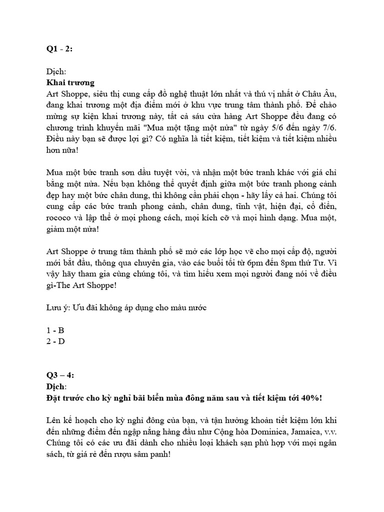 Reading Part 7 - Advertisements | PDF