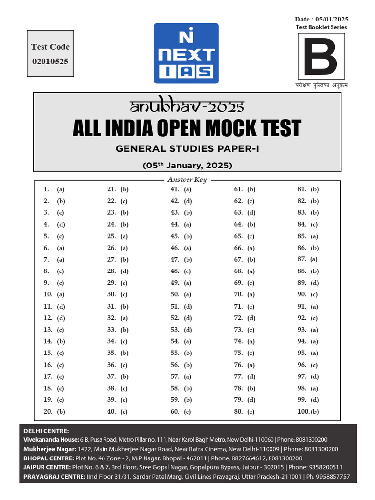 Gs Anubhav 1 Gs Set B Answer Key 1736088400600 | PDF