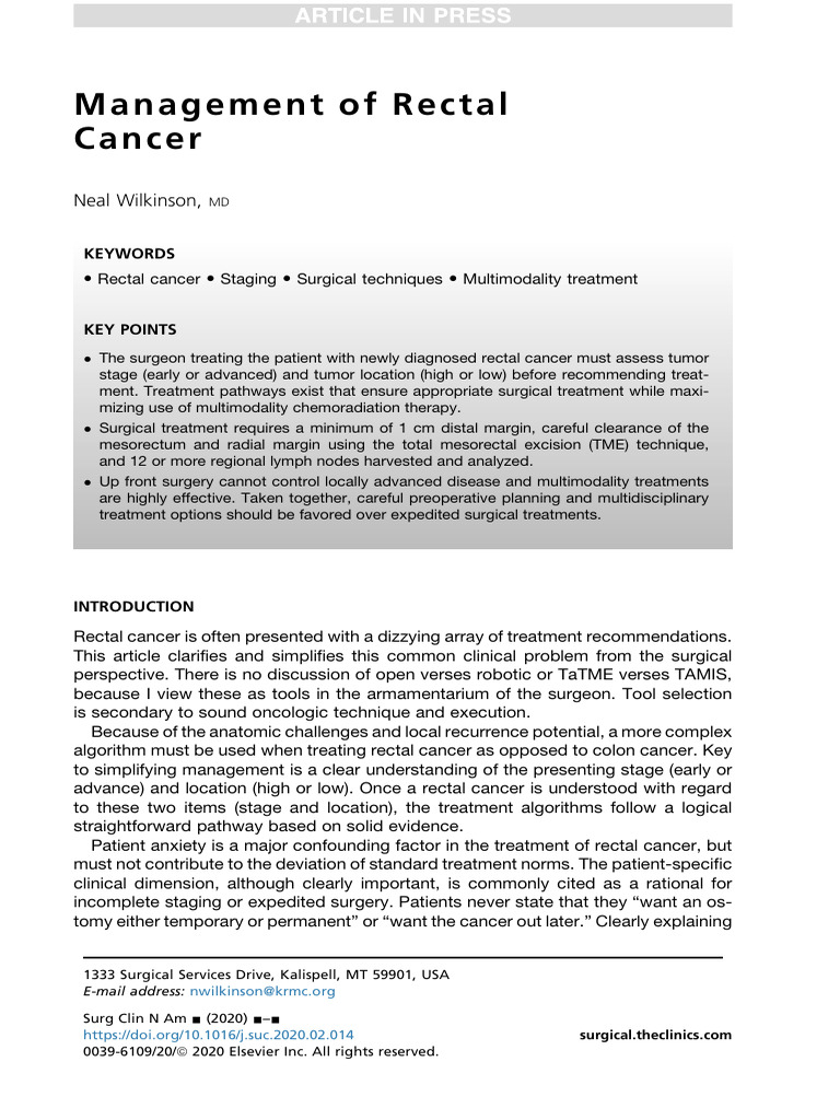 Management of Rectal Cancer | PDF | Colorectal Cancer | Rectum
