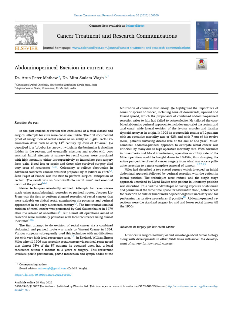Abdominoperineal Excision in Current Era | PDF | Colorectal Cancer ...
