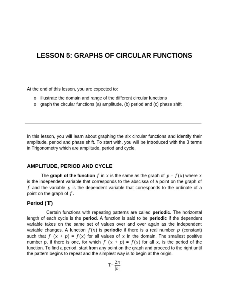 Pre-calculus LESSON 5 | PDF | Trigonometric Functions | Mathematical ...