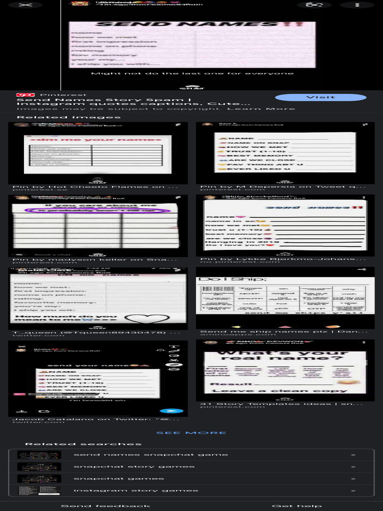 Send Names Instagram Game - Google Search | PDF