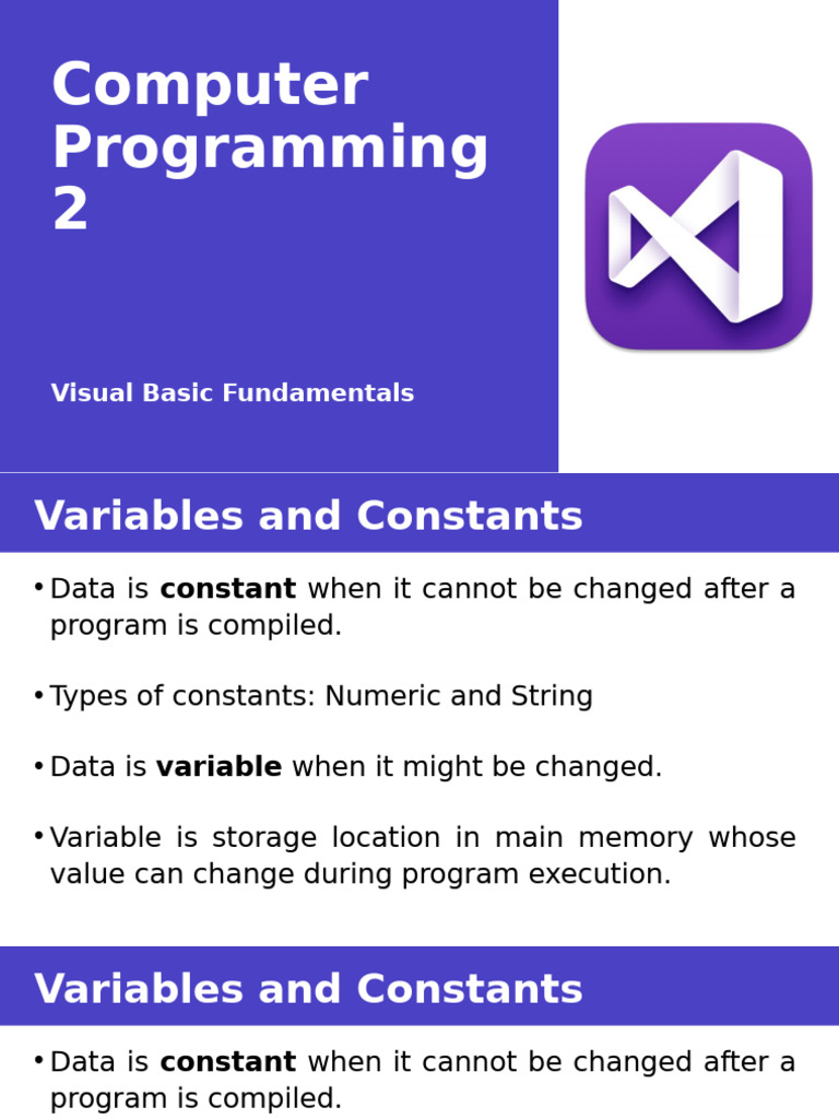 3 Visual Basic Fundamentals | PDF | Data Type | Variable (Computer Science)