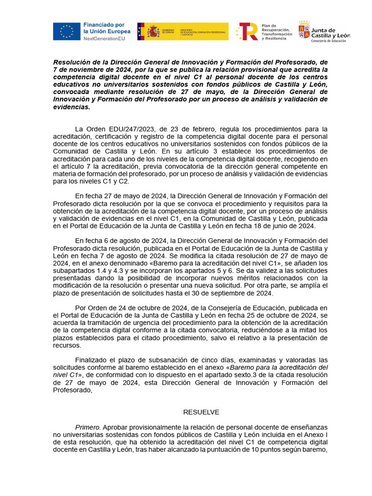 Resolución Provisional CDD C1 | PDF | Maestros | Educacion Docente