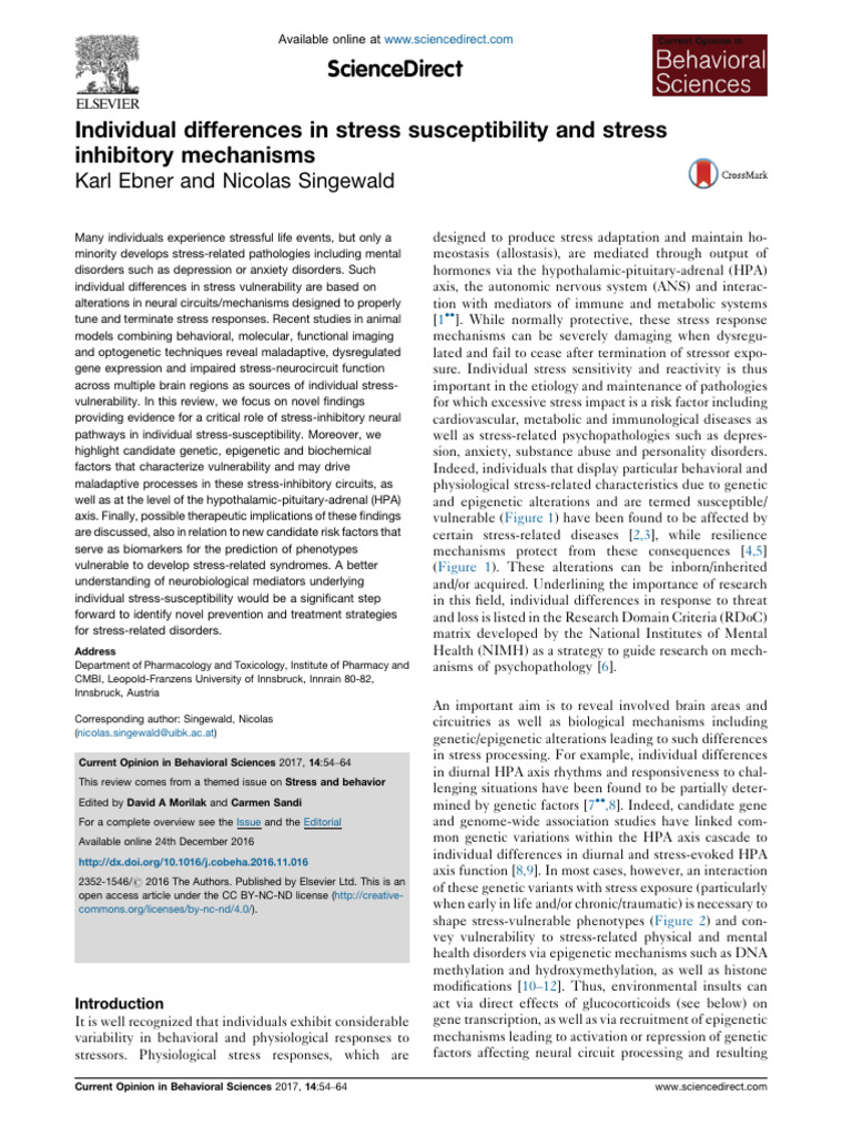 Individual Differences in Stress Susceptibility and Stress Inhibitory ...