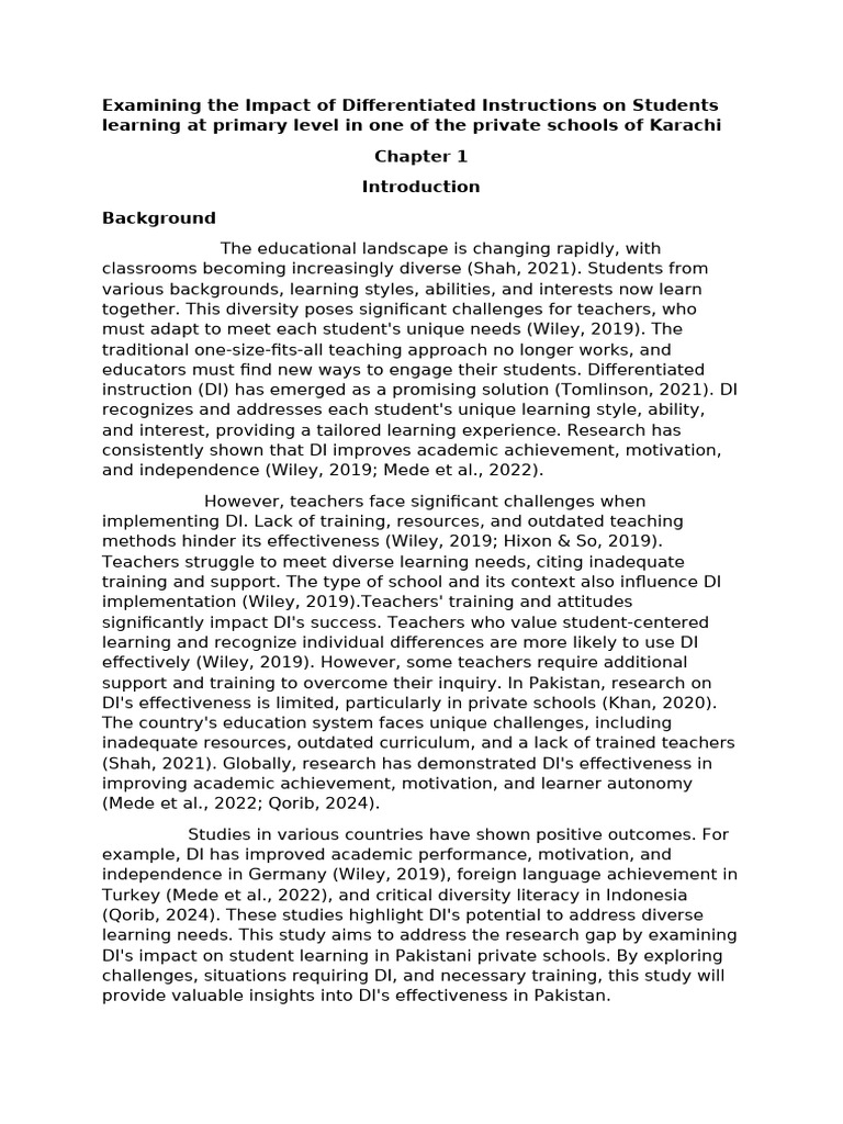 Examining The Impact of Differentiated Instructions On Students Learning at Primary Level in One ...