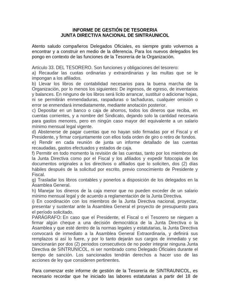 Informe de Gestión de Tesoreria | PDF | Contabilidad | Contador