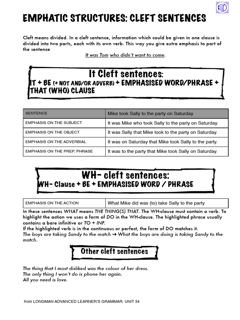 Cleft - Sentences Worksheet | PDF | Sentence (Linguistics) | Verb