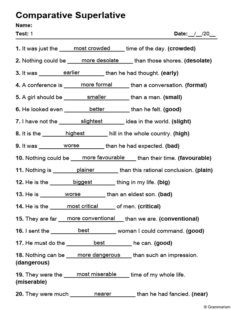 Comparative and Superlative Test | PDF