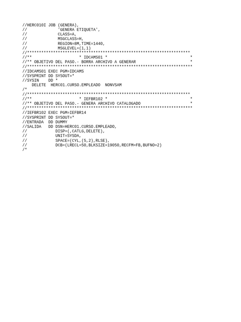 Programa cobol que utiliza IEFBR14 | PDF
