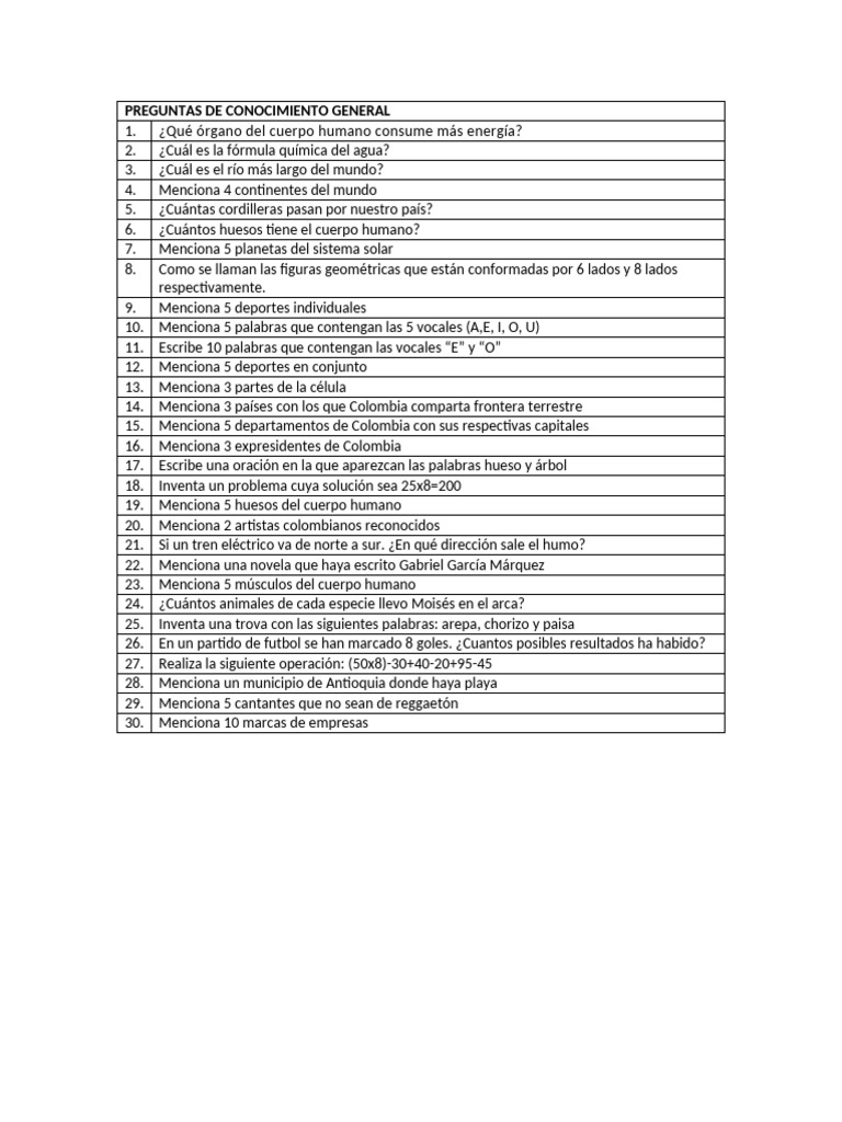 Preguntas de Cultura General y Curiosidades | PDF