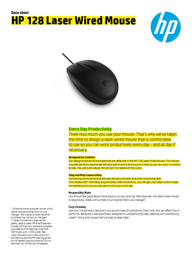 HP 128 Laser Wired Mouse | PDF | Usb | Manufactured Goods