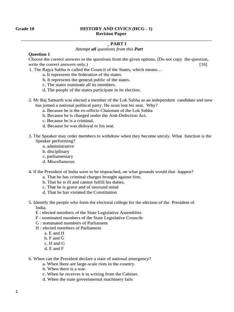 Grade 10 History and Civics Revision Paper | PDF | Mahatma Gandhi ...