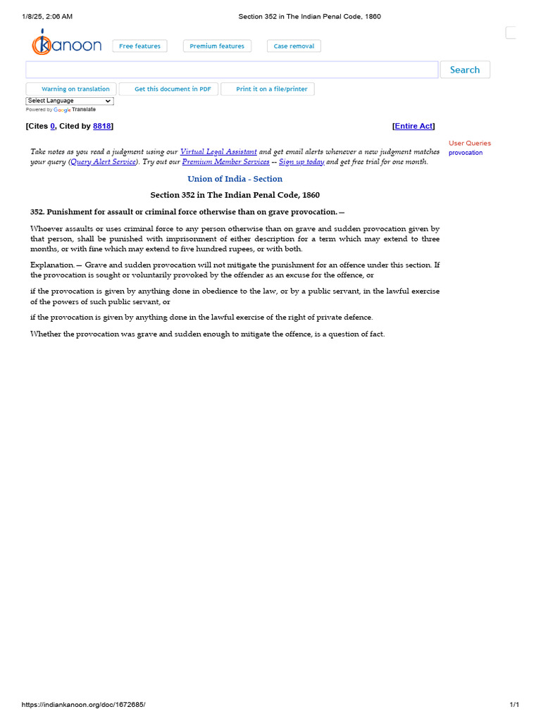 Section 352 in The Indian Penal Code, 1860 | PDF