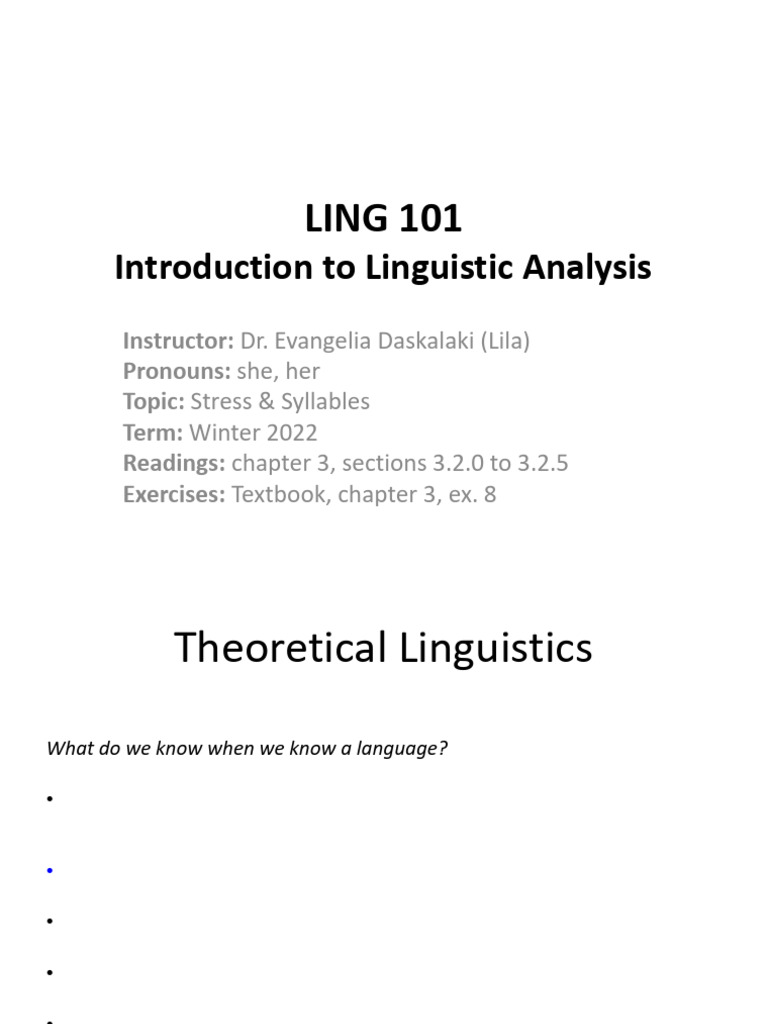 LING 101 - Lecture12 - Stress Syllables - Final | PDF | Syllable | Stress (Linguistics)