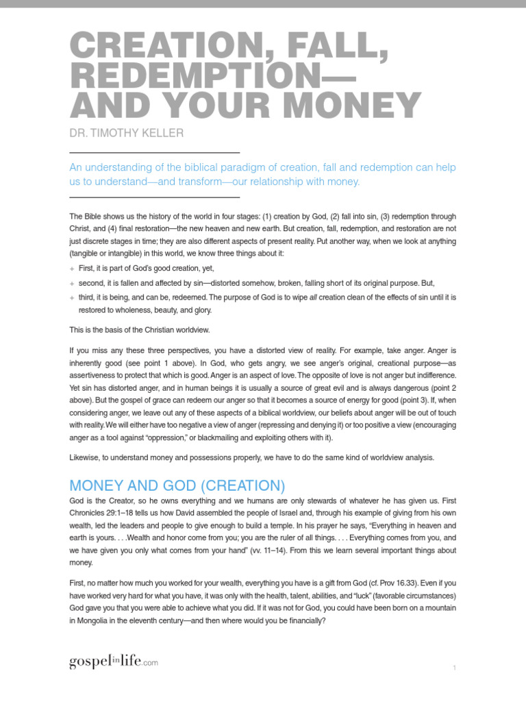 Creation, Fall, Redemption - and Your Money | PDF | Grace In ...
