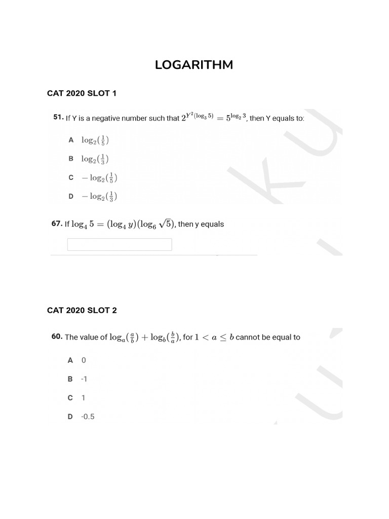 CAT Logarithm Questions | PDF
