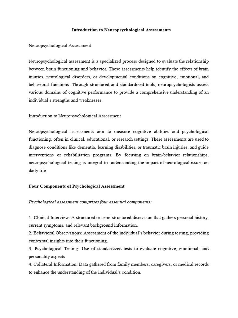 Neuropsychological Assessment Overview | PDF | Neuropsychological ...