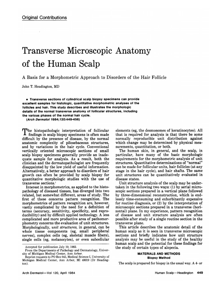 Headington1984 Transverse Microscopic Anatomy of Human Scalp | PDF ...