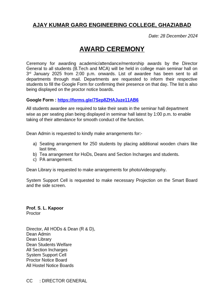 AWARD CEREMONY letter 3 jan 2025 | PDF