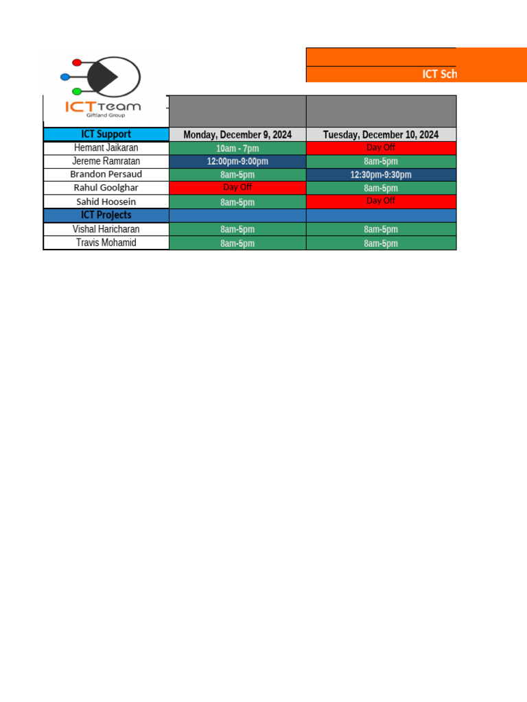 ICT Schedule Dec 9th to 15th | PDF