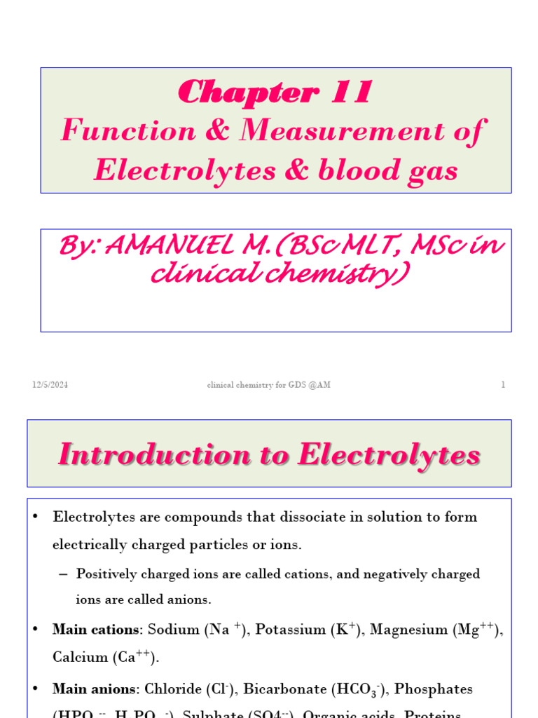 Chapter 11 Function & Measurement of Electrolytes & Blood Gas | PDF ...