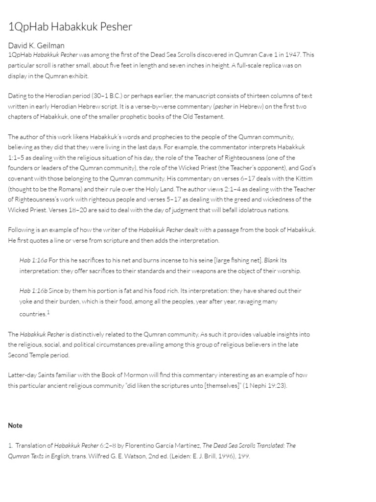 1QpHab Habakkuk Pesher | PDF | Dead Sea Scrolls | Religious Texts