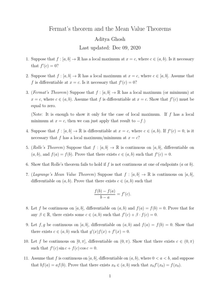 Solutions for Problems on Fermats Thm and the Mvts | PDF | Mathematical ...