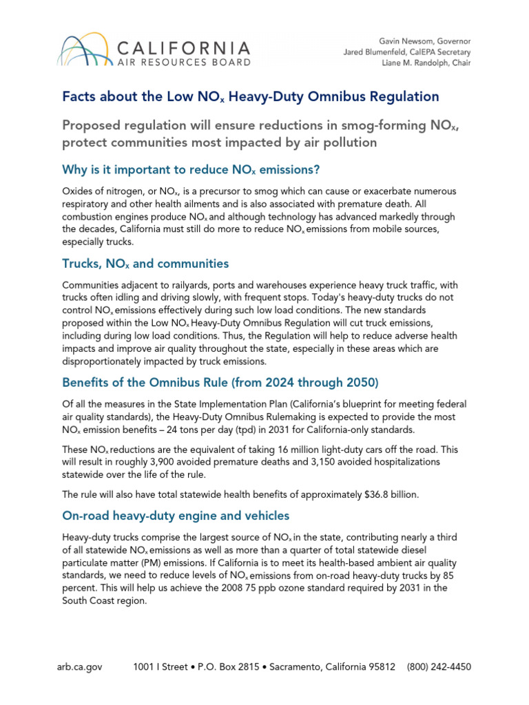 Low NOx Heavy-Duty Regulation Overview | PDF | N Ox | Air Pollution