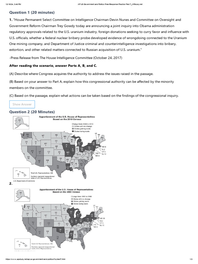 AP US Government and Politics Free-Response Practice Test 7 | PDF ...