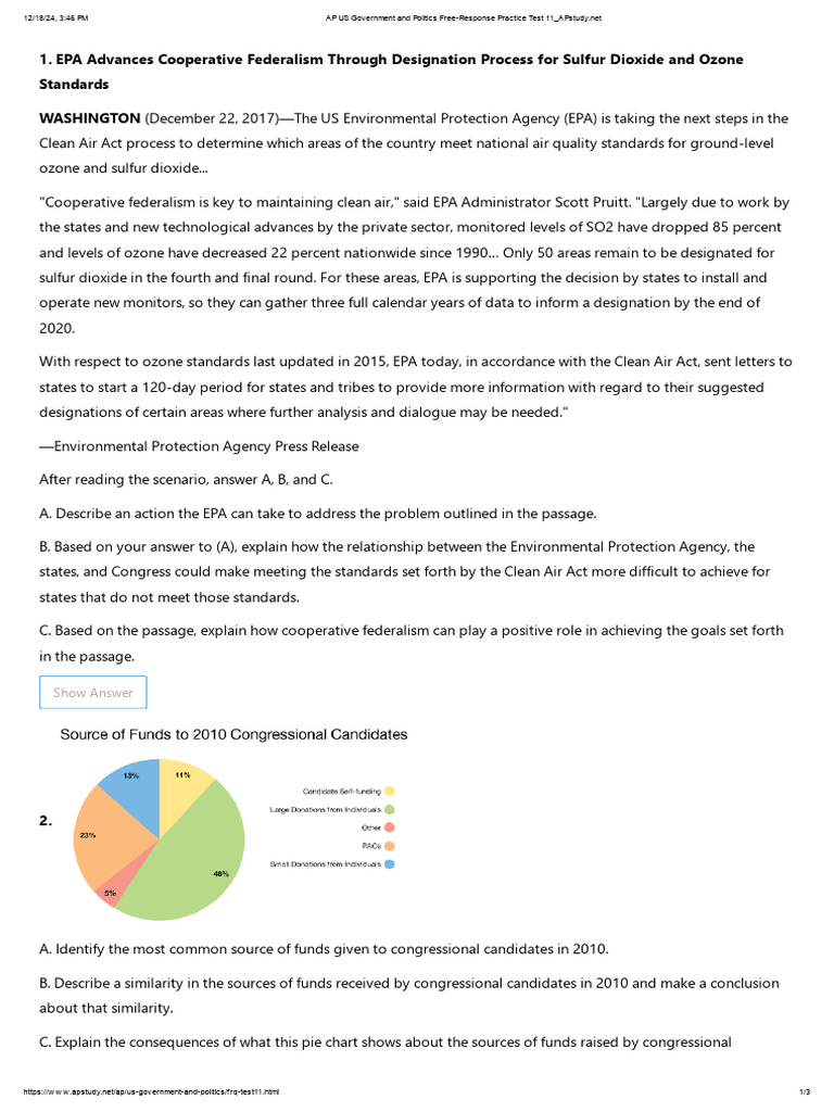 AP US Government and Politics Free-Response Practice Test 11 | PDF ...
