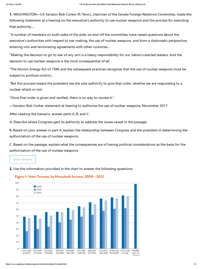 AP US Government and Politics Free-Response Practice Test 9 | PDF ...