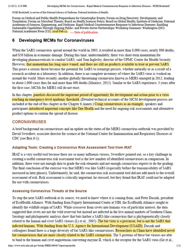 Developing MCMs For Coronaviruses | PDF | Health Economics | Medicine