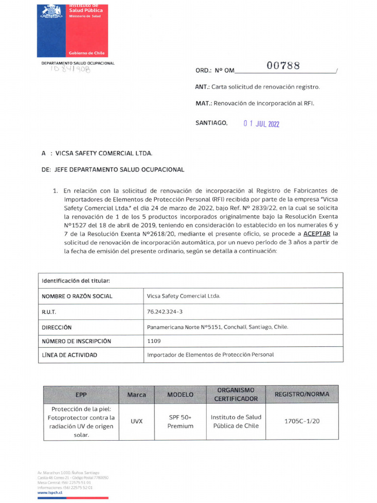 Renovación Registro ISP Protector Solar UVX Premium - 2022 | PDF
