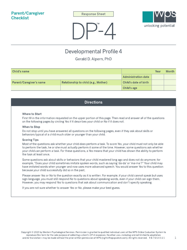 Dp4 Parent Caregiver Checklist Response Sheet | PDF