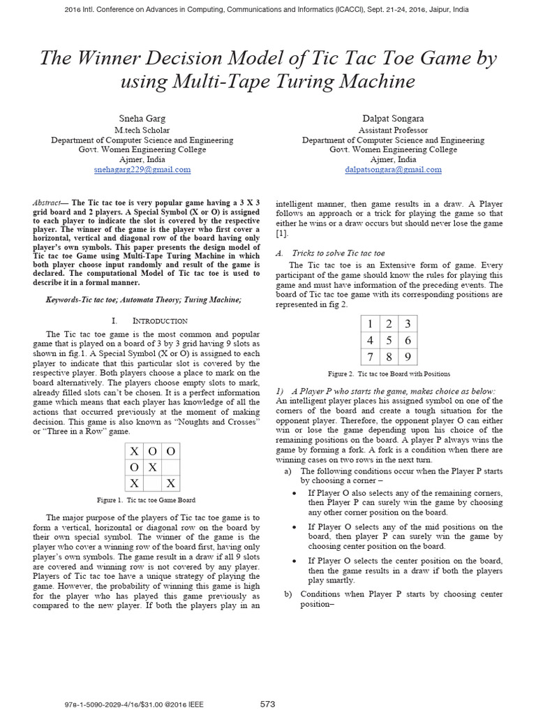 The Winner Decision Model of Tic Tac Toe Game by Using Multi-Tape ...